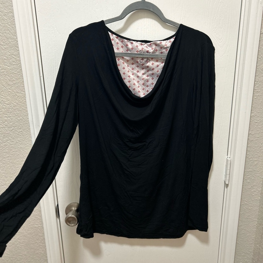 Nick & Nora Cowl Neck Black Long Sleeve Sleep Shirt S… - Gem
